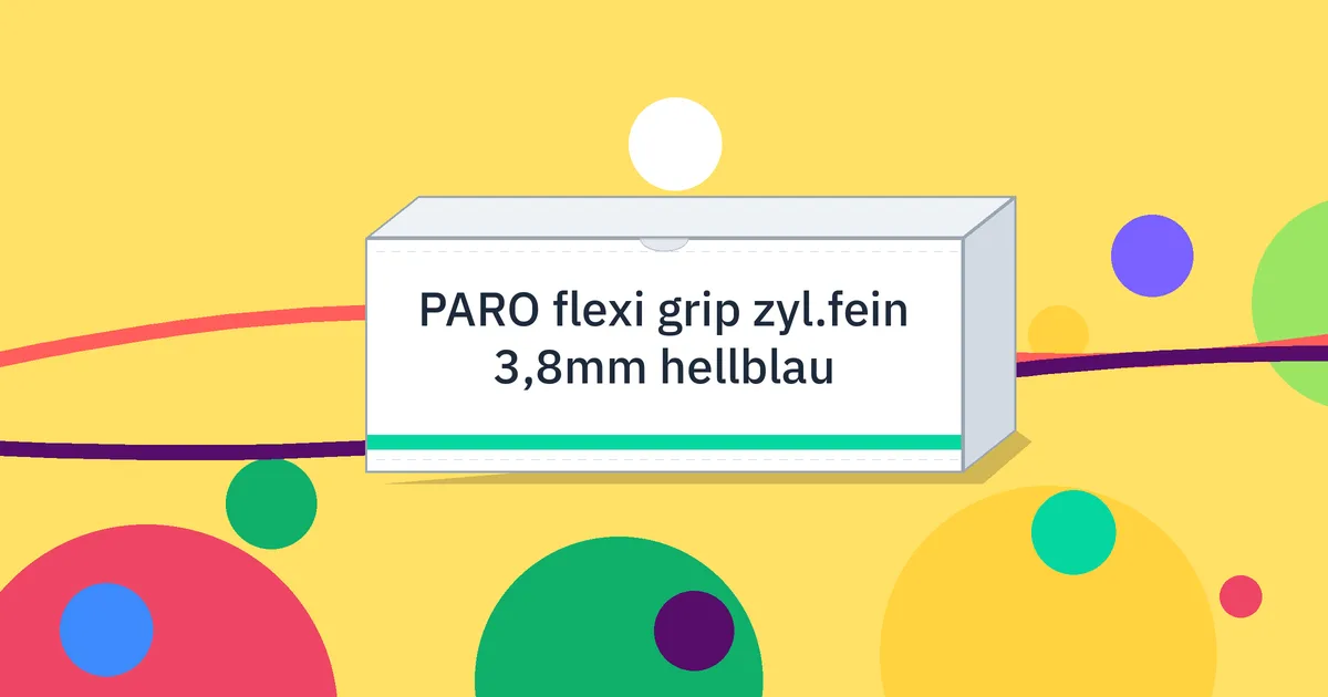 Symbolbild: Packung mit der Aufschrift PARO flexi grip zyl.fein 3,8mm hellblau (PZN 17372680) – Verfügbarkeit und Bezug in Apotheken in Frankfurt am Main