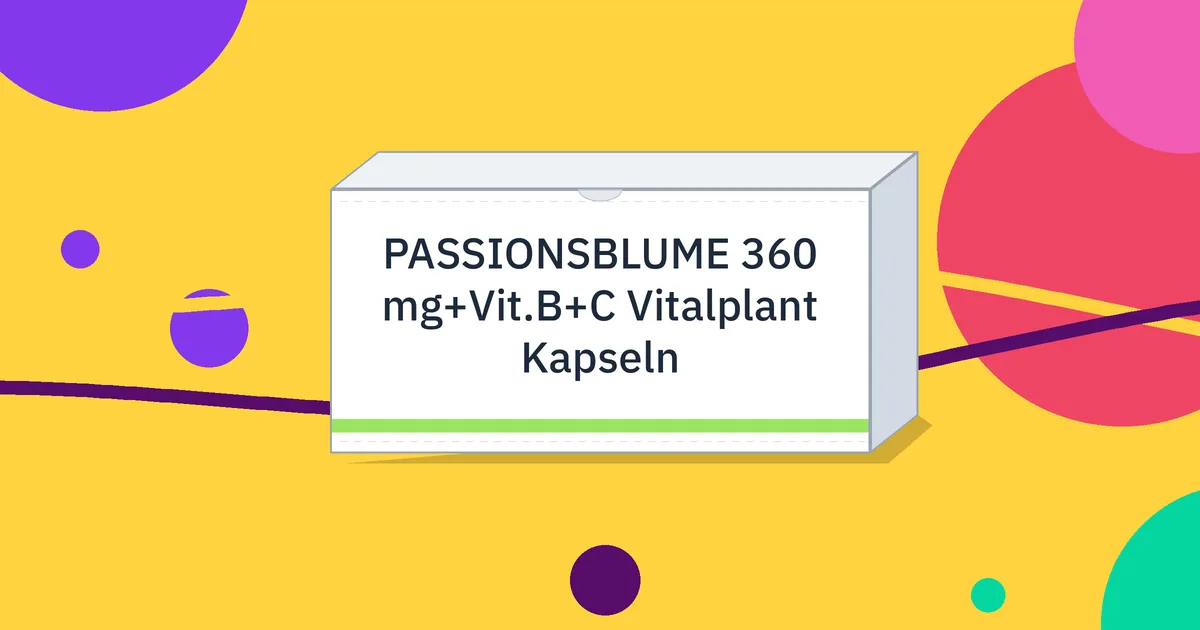 Symbolbild: Packung mit der Aufschrift PASSIONSBLUME 360 mg+Vit.B+C Vitalplant Kapseln (PZN 12504266) – Verfügbarkeit und Bezug in Apotheken in Frankfurt am Main