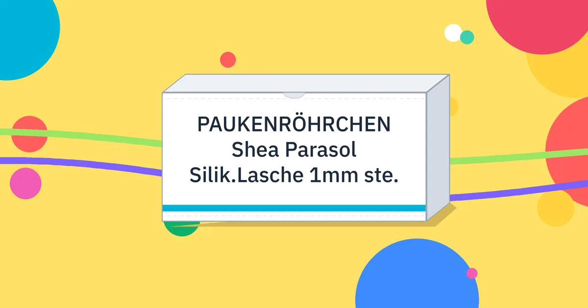 Symbolbild: Packung mit der Aufschrift PAUKENRÖHRCHEN Shea Parasol Silik.Lasche 1mm ste. (PZN 18651991) – Verfügbarkeit und Bezug in Apotheken in Frankfurt am Main
