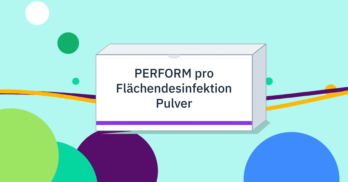 Symbolbild: Packung mit der Aufschrift PERFORM pro Flächendesinfektion Pulver (PZN 19857111) – Verfügbarkeit und Bezug in Apotheken in Frankfurt am Main