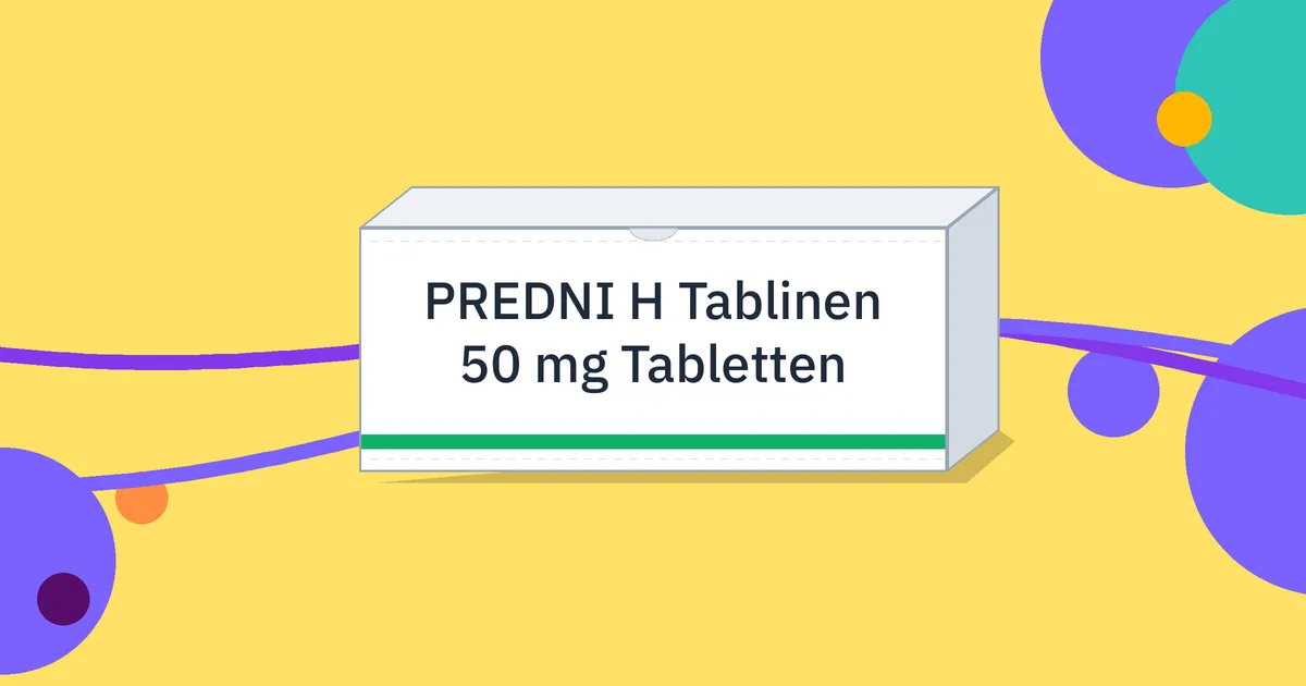 Symbolbild: Packung mit der Aufschrift PREDNI H Tablinen 50 mg Tabletten (PZN 04547675) – Verfügbarkeit und Bezug in Apotheken in Frankfurt am Main