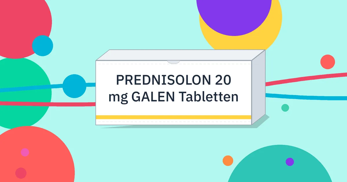 Symbolbild: Packung mit der Aufschrift PREDNISOLON 20 mg GALEN Tabletten (PZN 15629519) – Verfügbarkeit und Bezug in Apotheken in Frankfurt am Main