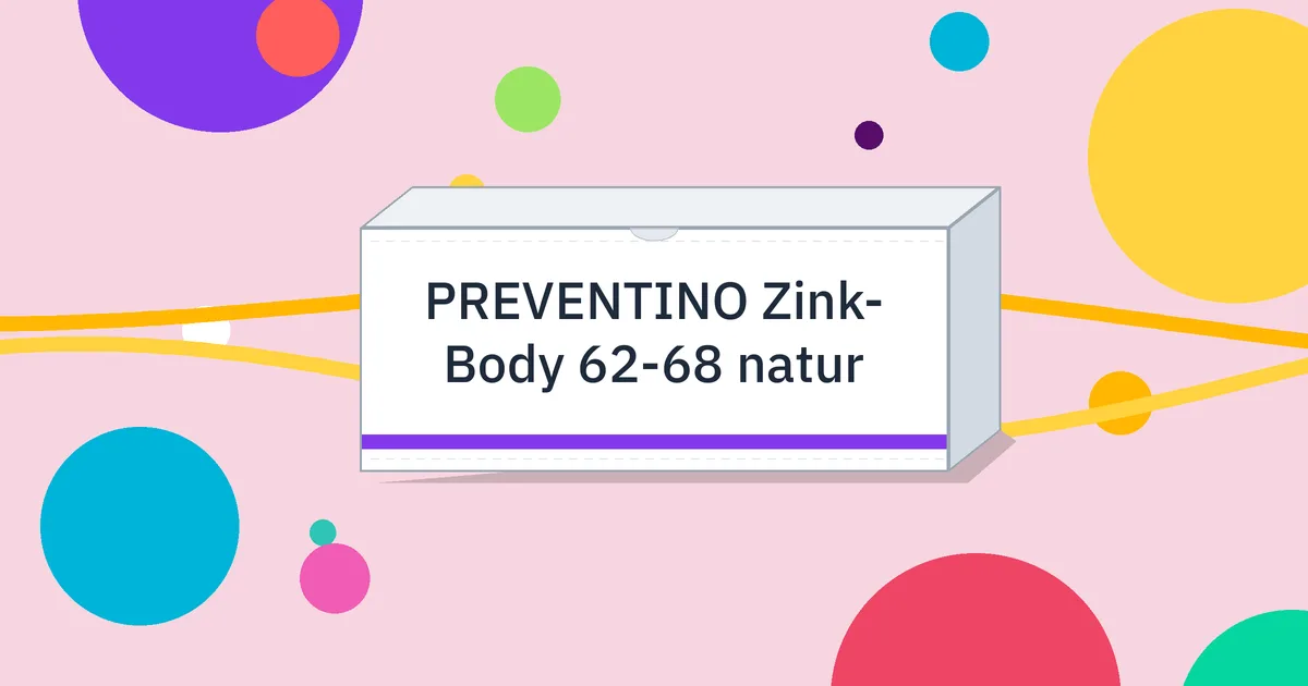 Symbolbild: Packung mit der Aufschrift PREVENTINO Zink-Body 62-68 natur (PZN 12447491) – Verfügbarkeit und Bezug in Apotheken in Frankfurt am Main