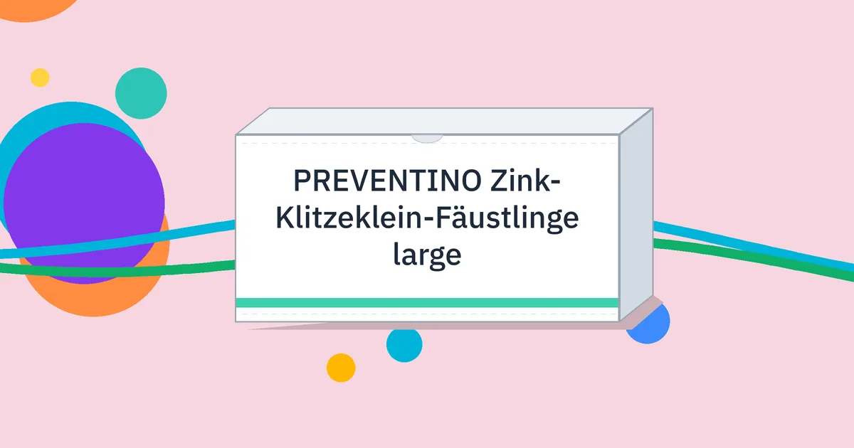 Symbolbild: Packung mit der Aufschrift PREVENTINO Zink-Klitzeklein-Fäustlinge large (PZN 12447315) – Verfügbarkeit und Bezug in Apotheken in Frankfurt am Main