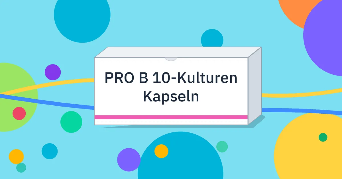 Symbolbild: Packung mit der Aufschrift PRO B 10-Kulturen Kapseln (PZN 15607570) – Verfügbarkeit und Bezug in Apotheken in Frankfurt am Main
