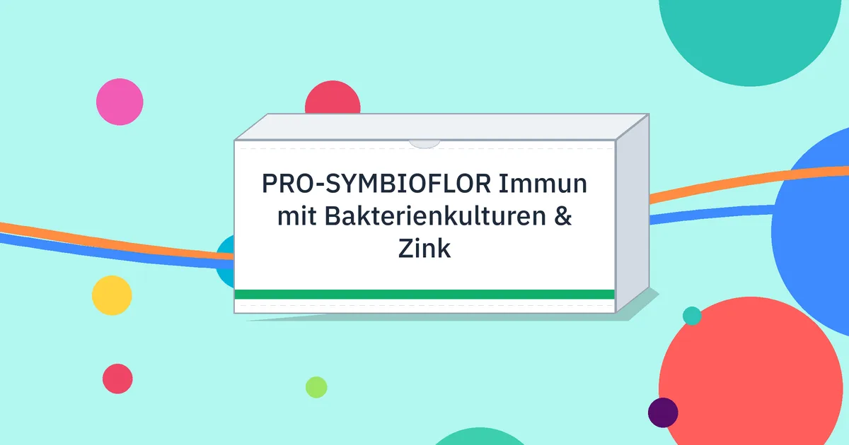 Symbolbild: Packung mit der Aufschrift PRO-SYMBIOFLOR Immun mit Bakterienkulturen & Zink (PZN 18358920) – Verfügbarkeit und Bezug in Apotheken in Frankfurt am Main