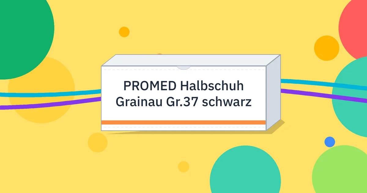 Symbolbild: Packung mit der Aufschrift PROMED Halbschuh Grainau Gr.37 schwarz (PZN 14349278) – Verfügbarkeit und Bezug in Apotheken in Frankfurt am Main