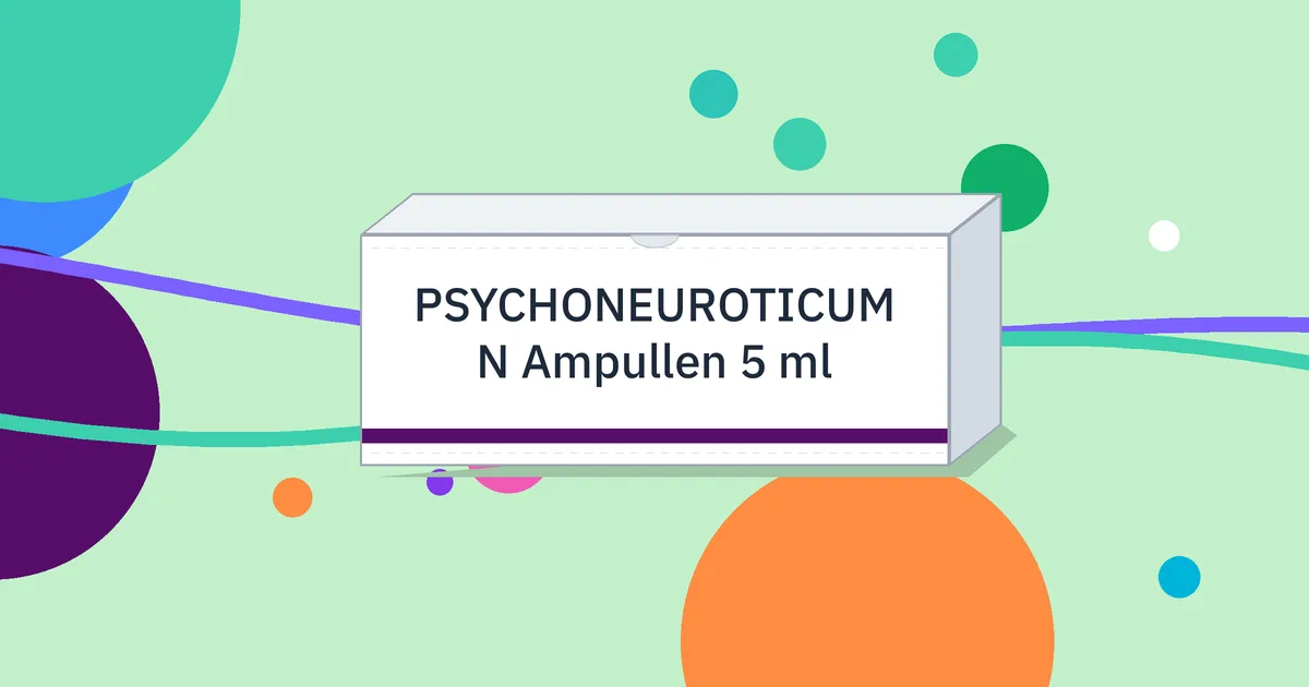 Symbolbild: Packung mit der Aufschrift PSYCHONEUROTICUM N Ampullen 5 ml (PZN 01715451) – Verfügbarkeit und Bezug in Apotheken in Frankfurt am Main