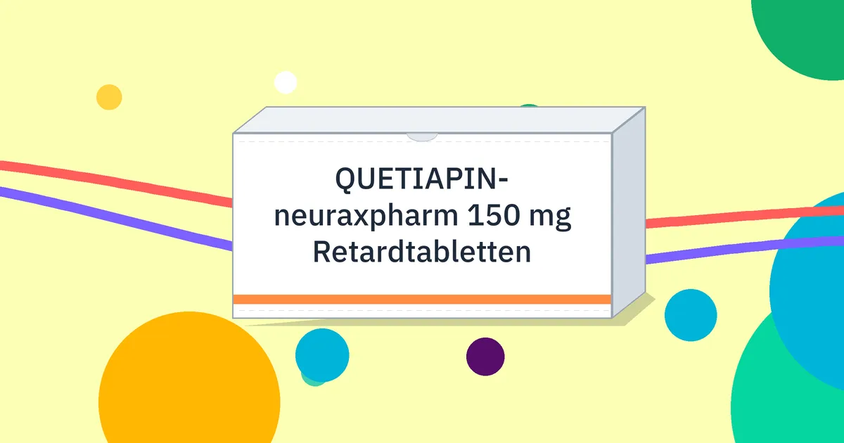 Symbolbild: Packung mit der Aufschrift QUETIAPIN-neuraxpharm 150 mg Retardtabletten (PZN 12345891) – Verfügbarkeit und Bezug in Apotheken in Frankfurt am Main