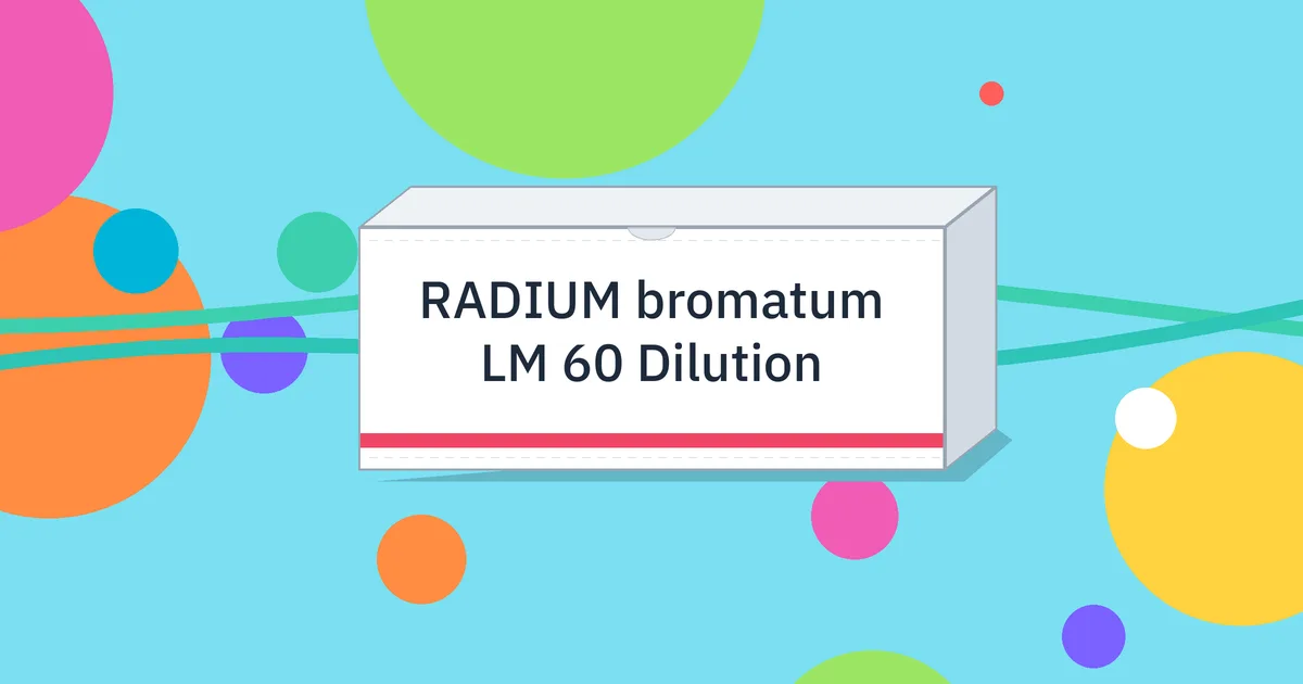 Symbolbild: Packung mit der Aufschrift RADIUM bromatum LM 60 Dilution (PZN 13046096) – Verfügbarkeit und Bezug in Apotheken in Frankfurt am Main