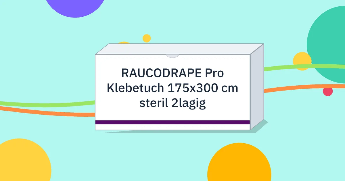 Symbolbild: Packung mit der Aufschrift RAUCODRAPE Pro Klebetuch 175x300 cm steril 2lagig (PZN 17173466) – Verfügbarkeit und Bezug in Apotheken in Frankfurt am Main