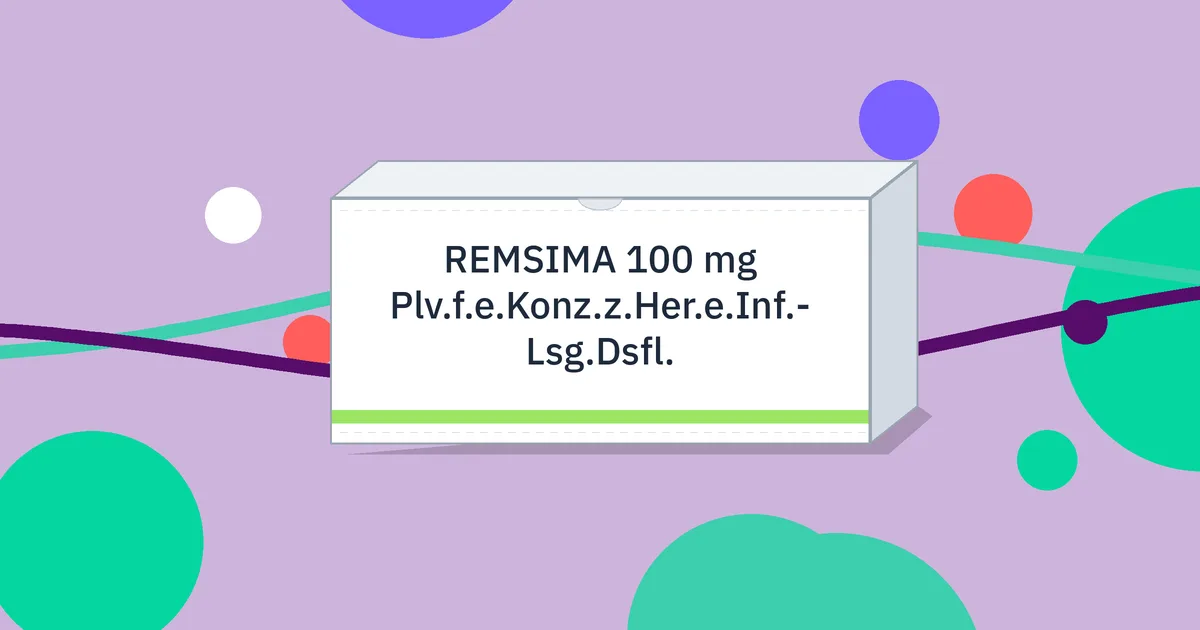 Symbolbild: Packung mit der Aufschrift REMSIMA 100 mg Plv.f.e.Konz.z.Her.e.Inf.-Lsg.Dsfl. (PZN 19058663) – Verfügbarkeit und Bezug in Apotheken in Frankfurt am Main