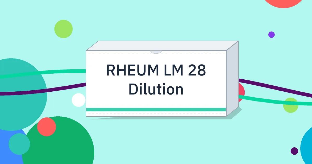 Symbolbild: Packung mit der Aufschrift RHEUM LM 28 Dilution (PZN 13049663) – Verfügbarkeit und Bezug in Apotheken in Frankfurt am Main