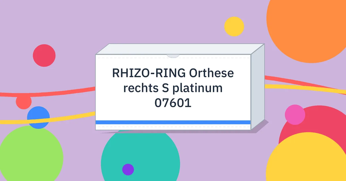 Symbolbild: Packung mit der Aufschrift RHIZO-RING Orthese rechts S platinum 07601 (PZN 08929066) – Verfügbarkeit und Bezug in Apotheken in Frankfurt am Main