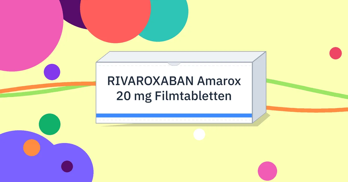 Symbolbild: Packung mit der Aufschrift RIVAROXABAN Amarox 20 mg Filmtabletten (PZN 19148797) – Verfügbarkeit und Bezug in Apotheken in Frankfurt am Main