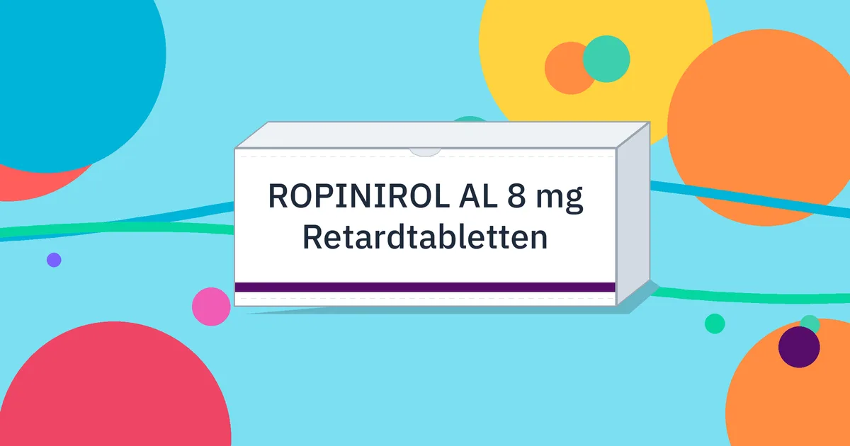 Symbolbild: Packung mit der Aufschrift ROPINIROL AL 8 mg Retardtabletten (PZN 09736961) – Verfügbarkeit und Bezug in Apotheken in Frankfurt am Main