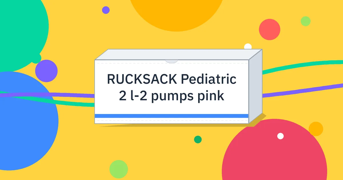 Symbolbild: Packung mit der Aufschrift RUCKSACK Pediatric 2 l-2 pumps pink (PZN 16244626) – Verfügbarkeit und Bezug in Apotheken in Frankfurt am Main