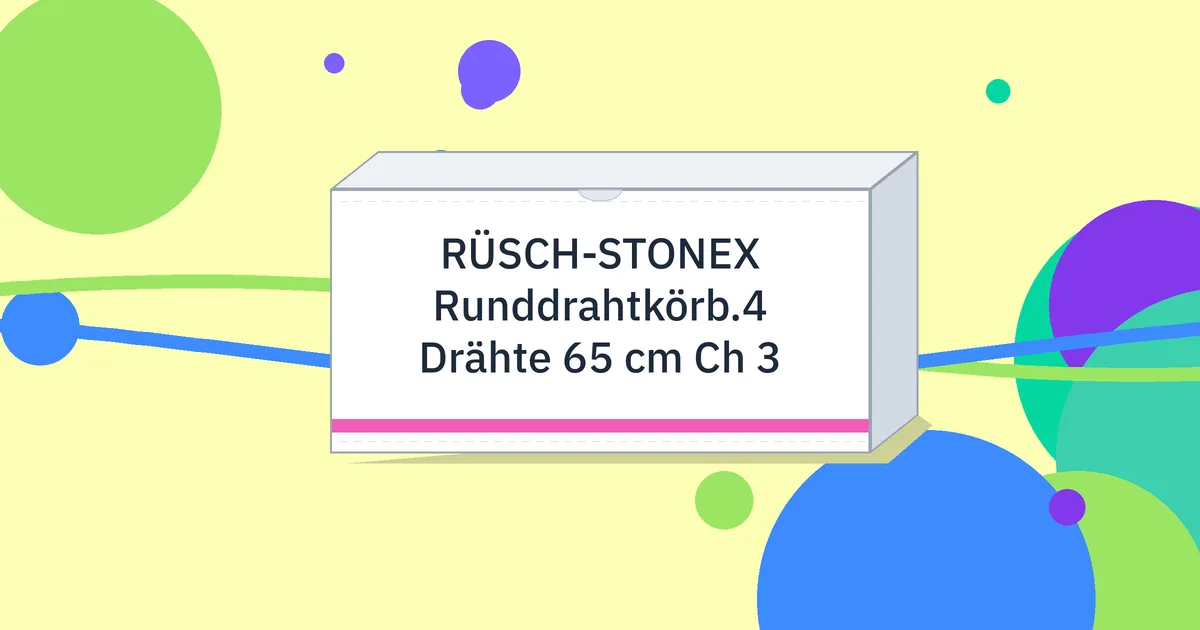 Symbolbild: Packung mit der Aufschrift RÜSCH-STONEX Runddrahtkörb.4 Drähte 65 cm Ch 3 (PZN 12425058) – Verfügbarkeit und Bezug in Apotheken in Frankfurt am Main