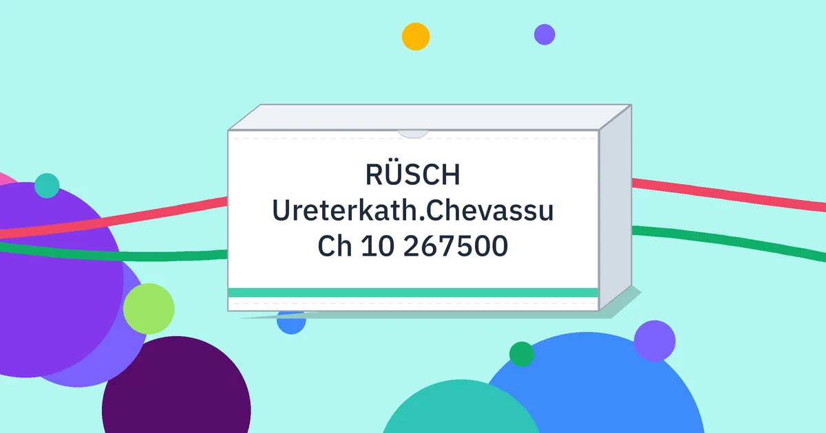 Symbolbild: Packung mit der Aufschrift RÜSCH Ureterkath.Chevassu Ch 10 267500 (PZN 07398796) – Verfügbarkeit und Bezug in Apotheken in Frankfurt am Main