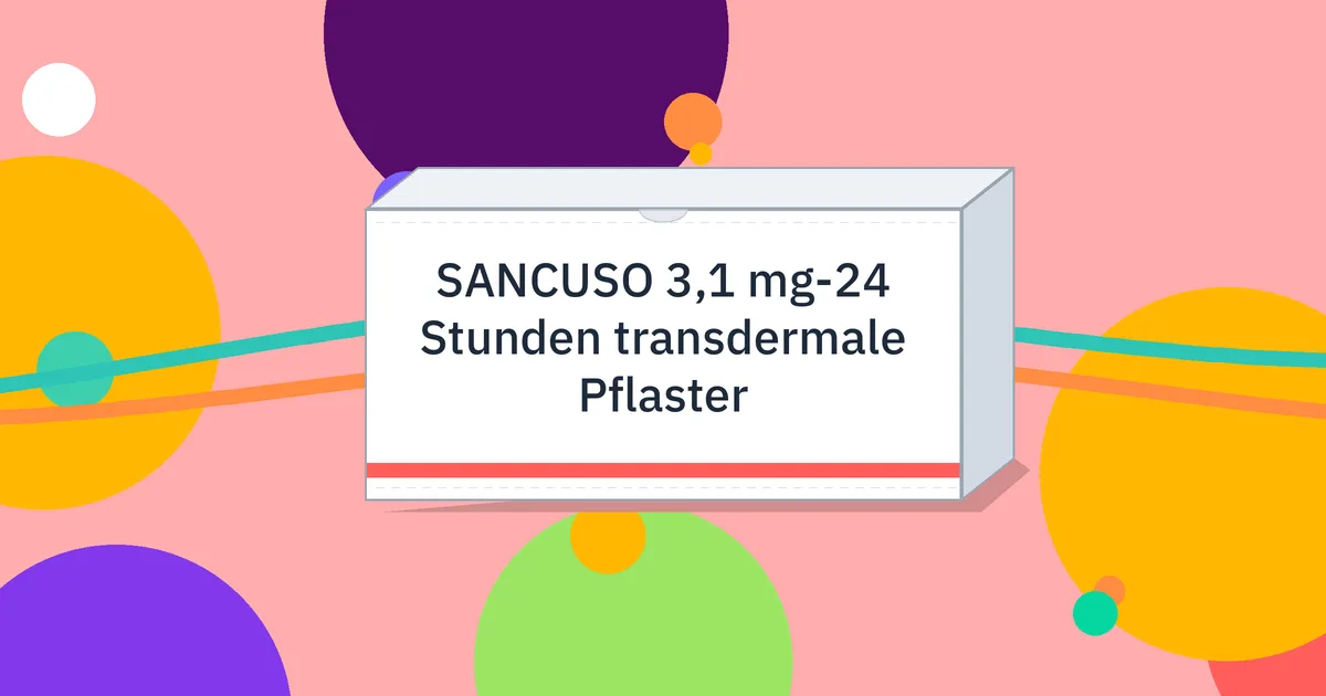 Symbolbild: Packung mit der Aufschrift SANCUSO 3,1 mg-24 Stunden transdermale Pflaster (PZN 11550554) – Verfügbarkeit und Bezug in Apotheken in Frankfurt am Main