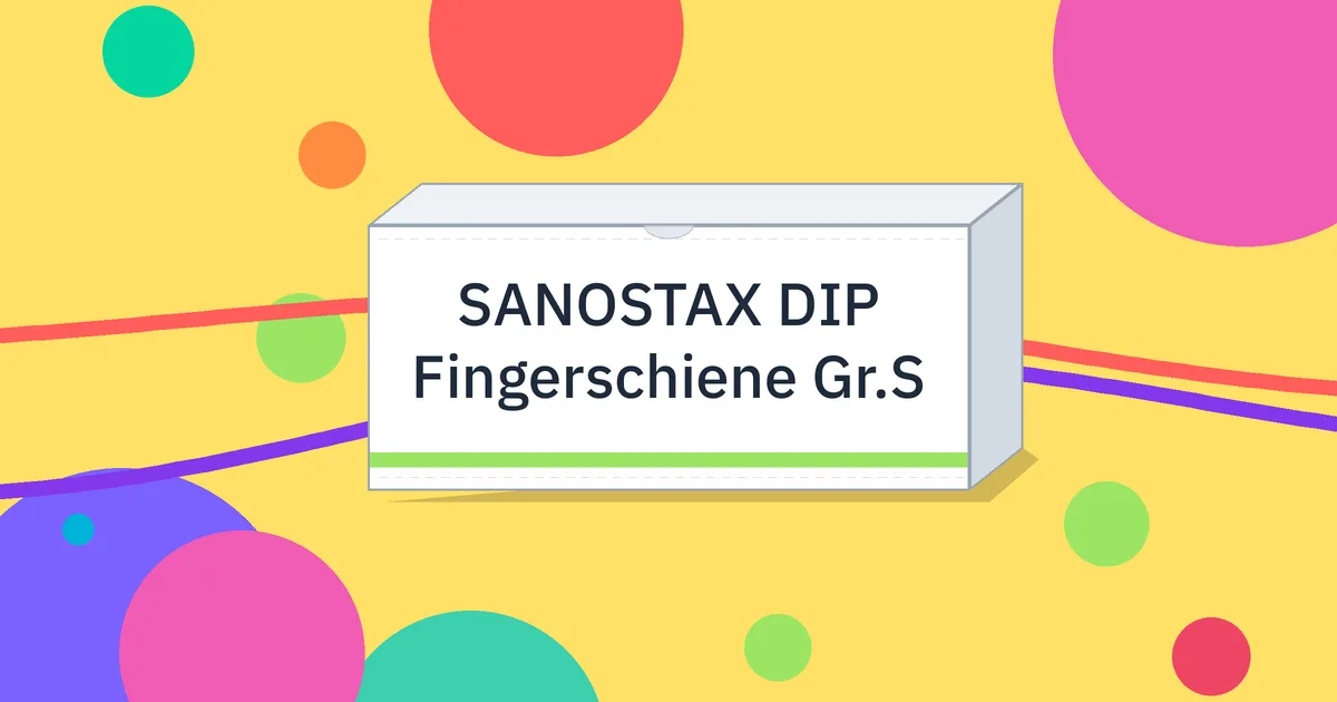 Symbolbild: Packung mit der Aufschrift SANOSTAX DIP Fingerschiene Gr.S (PZN 07145411) – Verfügbarkeit und Bezug in Apotheken in Frankfurt am Main