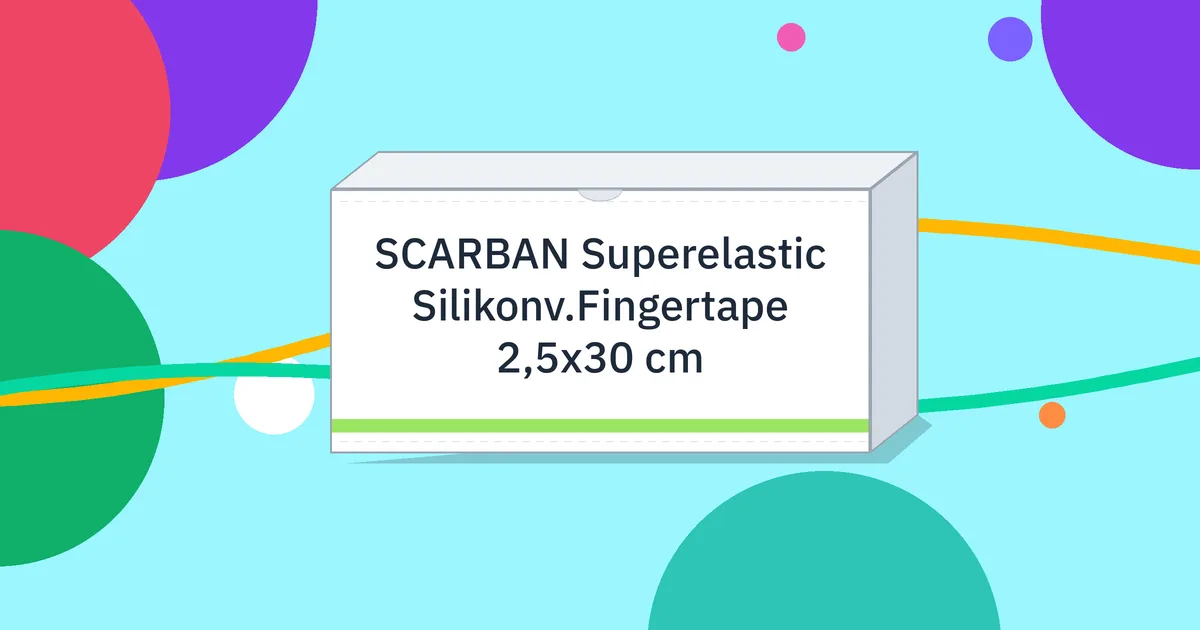 Symbolbild: Packung mit der Aufschrift SCARBAN Superelastic Silikonv.Fingertape 2,5x30 cm (PZN 04740426) – Verfügbarkeit und Bezug in Apotheken in Frankfurt am Main