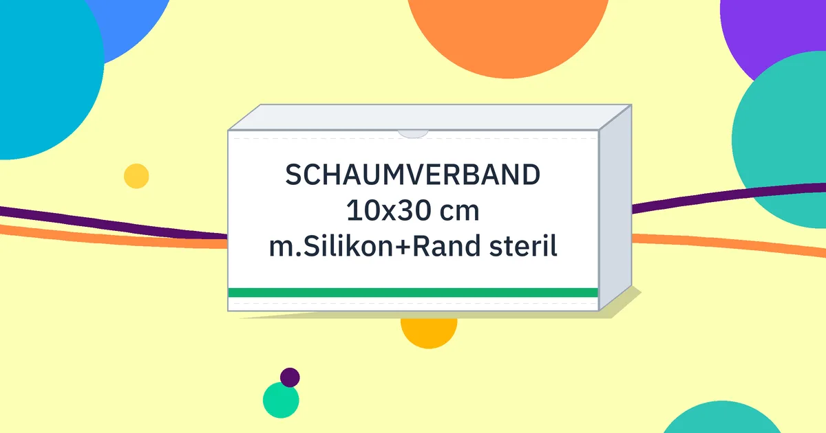 Symbolbild: Packung mit der Aufschrift SCHAUMVERBAND 10x30 cm m.Silikon+Rand steril (PZN 19509278) – Verfügbarkeit und Bezug in Apotheken in Frankfurt am Main