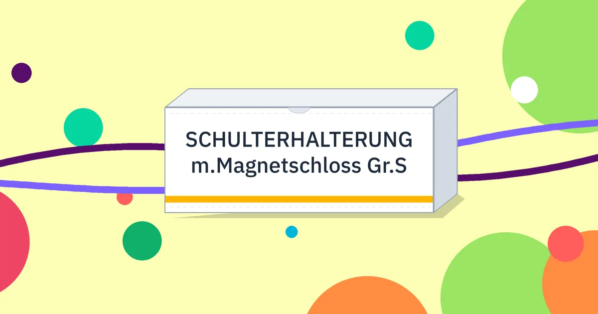 Symbolbild: Packung mit der Aufschrift SCHULTERHALTERUNG m.Magnetschloss Gr.S (PZN 09167842) – Verfügbarkeit und Bezug in Apotheken in Frankfurt am Main