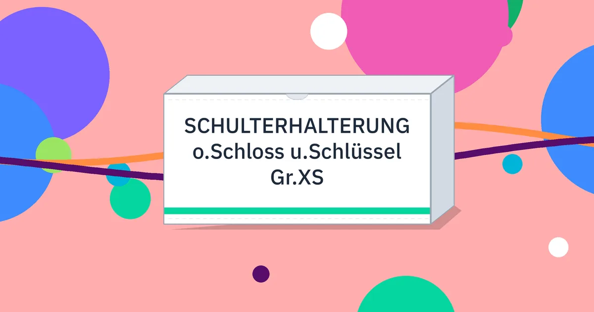 Symbolbild: Packung mit der Aufschrift SCHULTERHALTERUNG o.Schloss u.Schlüssel Gr.XS (PZN 14298173) – Verfügbarkeit und Bezug in Apotheken in Frankfurt am Main