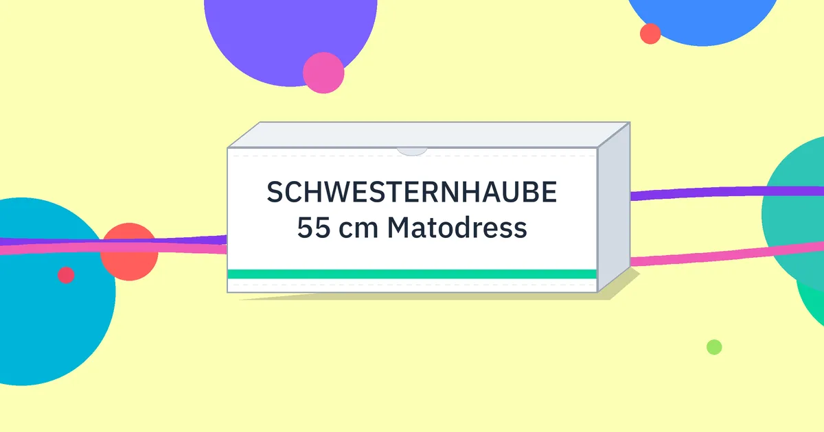 Symbolbild: Packung mit der Aufschrift SCHWESTERNHAUBE 55 cm Matodress (PZN 07678389) – Verfügbarkeit und Bezug in Apotheken in Frankfurt am Main
