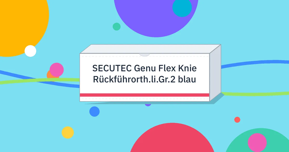 Symbolbild: Packung mit der Aufschrift SECUTEC Genu Flex Knie Rückführorth.li.Gr.2 blau (PZN 18911191) – Verfügbarkeit und Bezug in Apotheken in Frankfurt am Main