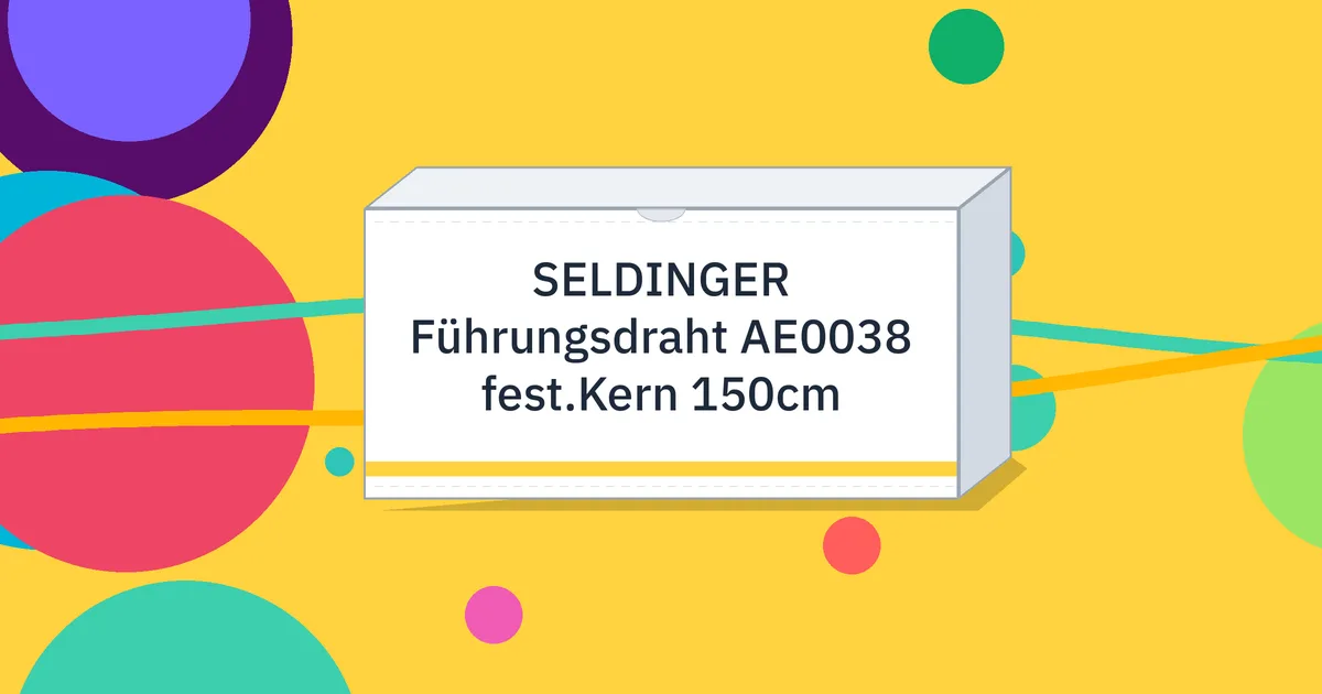 Symbolbild: Packung mit der Aufschrift SELDINGER Führungsdraht AE0038 fest.Kern 150cm (PZN 00154418) – Verfügbarkeit und Bezug in Apotheken in Frankfurt am Main