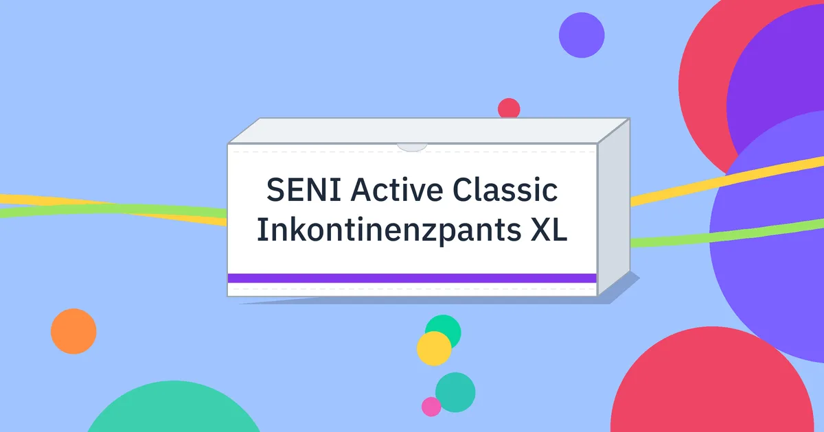 Symbolbild: Packung mit der Aufschrift SENI Active Classic Inkontinenzpants XL (PZN 13330489) – Verfügbarkeit und Bezug in Apotheken in Frankfurt am Main
