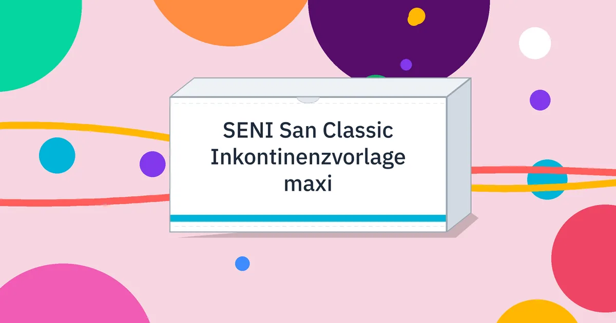 Symbolbild: Packung mit der Aufschrift SENI San Classic Inkontinenzvorlage maxi (PZN 17894154) – Verfügbarkeit und Bezug in Apotheken in Frankfurt am Main