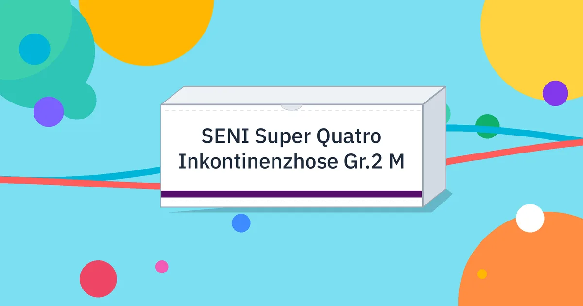 Symbolbild: Packung mit der Aufschrift SENI Super Quatro Inkontinenzhose Gr.2 M (PZN 18011783) – Verfügbarkeit und Bezug in Apotheken in Frankfurt am Main