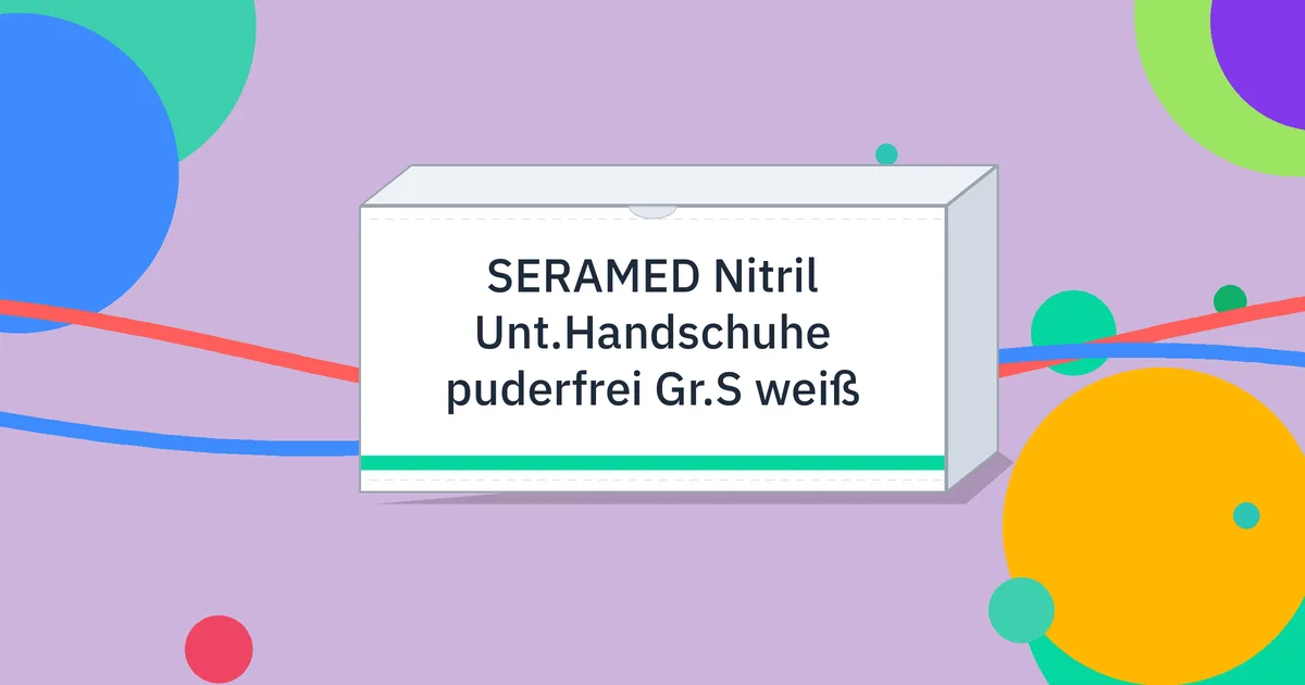 Symbolbild: Packung mit der Aufschrift SERAMED Nitril Unt.Handschuhe puderfrei Gr.S weiß (PZN 18061278) – Verfügbarkeit und Bezug in Apotheken in Frankfurt am Main