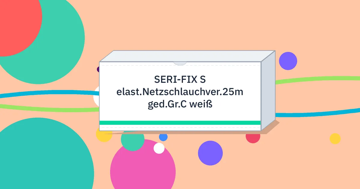 Symbolbild: Packung mit der Aufschrift SERI-FIX S elast.Netzschlauchver.25m ged.Gr.C weiß (PZN 19836600) – Verfügbarkeit und Bezug in Apotheken in Frankfurt am Main