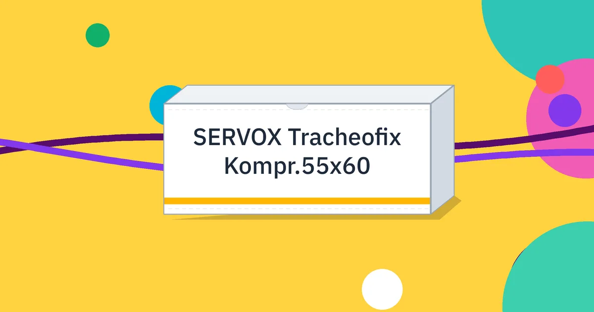 Symbolbild: Packung mit der Aufschrift SERVOX Tracheofix Kompr.55x60 (PZN 08848310) – Verfügbarkeit und Bezug in Apotheken in Frankfurt am Main