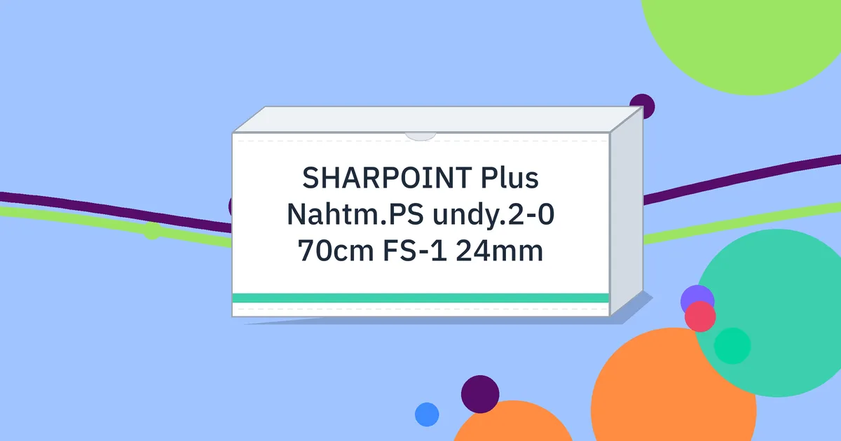 Symbolbild: Packung mit der Aufschrift SHARPOINT Plus Nahtm.PS undy.2-0 70cm FS-1 24mm (PZN 17995441) – Verfügbarkeit und Bezug in Apotheken in Frankfurt am Main
