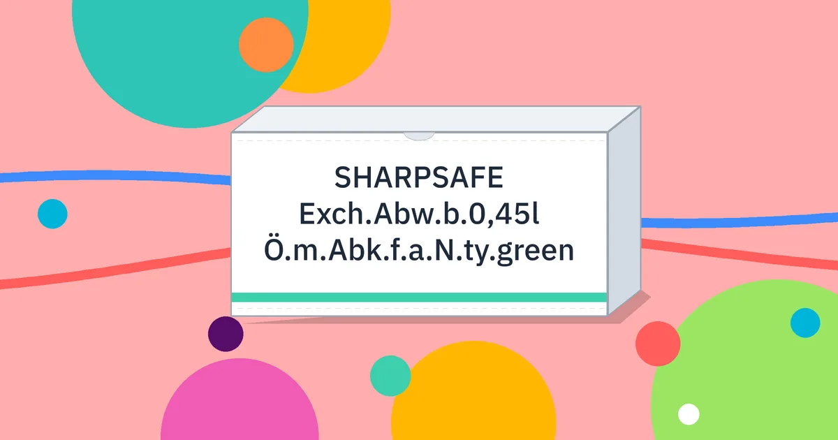 Symbolbild: Packung mit der Aufschrift SHARPSAFE Exch.Abw.b.0,45l Ö.m.Abk.f.a.N.ty.green (PZN 18448391) – Verfügbarkeit und Bezug in Apotheken in Frankfurt am Main