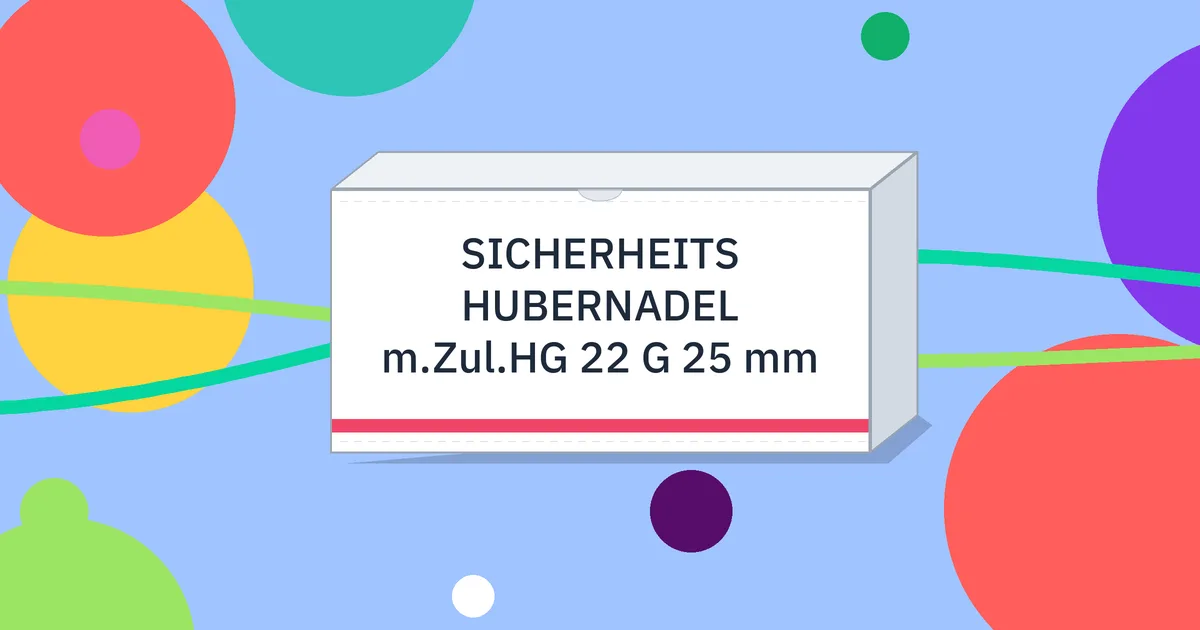 Symbolbild: Packung mit der Aufschrift SICHERHEITS HUBERNADEL m.Zul.HG 22 G 25 mm (PZN 12340451) – Verfügbarkeit und Bezug in Apotheken in Frankfurt am Main