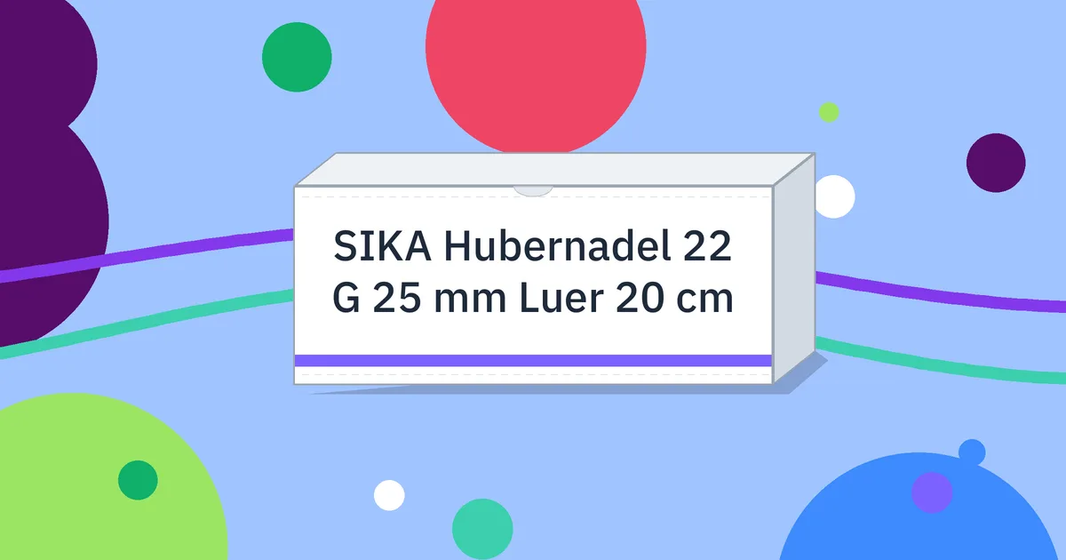 Symbolbild: Packung mit der Aufschrift SIKA Hubernadel 22 G 25 mm Luer 20 cm (PZN 03054516) – Verfügbarkeit und Bezug in Apotheken in Frankfurt am Main