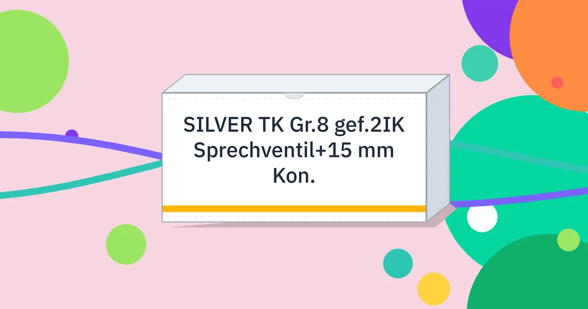 Symbolbild: Packung mit der Aufschrift SILVER TK Gr.8 gef.2IK Sprechventil+15 mm Kon. (PZN 10209988) – Verfügbarkeit und Bezug in Apotheken in Frankfurt am Main