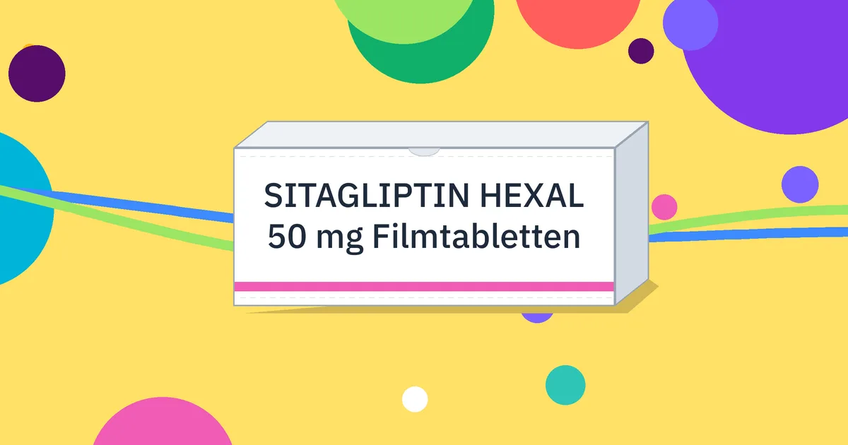 Symbolbild: Packung mit der Aufschrift SITAGLIPTIN HEXAL 50 mg Filmtabletten (PZN 17575118) – Verfügbarkeit und Bezug in Apotheken in Frankfurt am Main