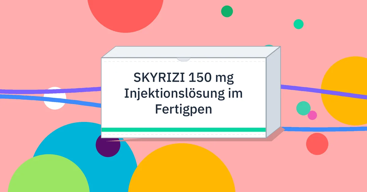 Symbolbild: Packung mit der Aufschrift SKYRIZI 150 mg Injektionslösung im Fertigpen (PZN 18259885) – Verfügbarkeit und Bezug in Apotheken in Frankfurt am Main