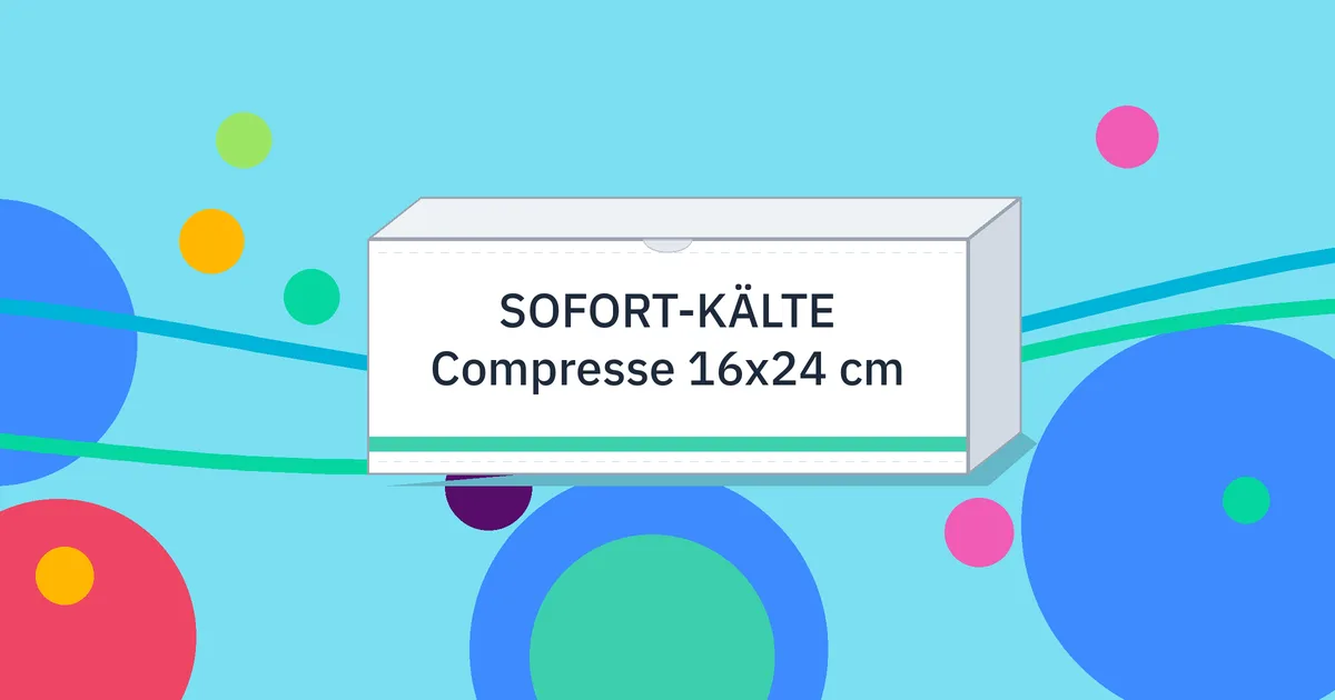 Symbolbild: Packung mit der Aufschrift SOFORT-KÄLTE Compresse 16x24 cm (PZN 01264310) – Verfügbarkeit und Bezug in Apotheken in Frankfurt am Main