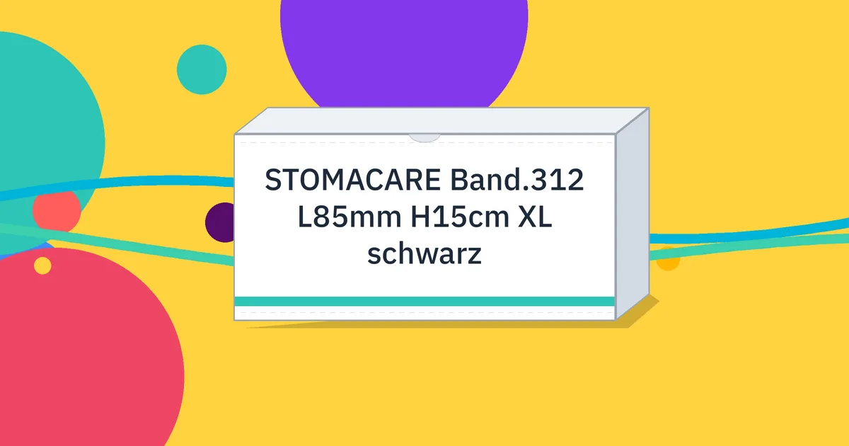 Symbolbild: Packung mit der Aufschrift STOMACARE Band.312 L85mm H15cm XL schwarz (PZN 09437336) – Verfügbarkeit und Bezug in Apotheken in Frankfurt am Main