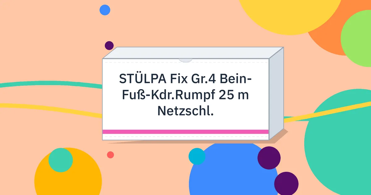 Symbolbild: Packung mit der Aufschrift STÜLPA Fix Gr.4 Bein-Fuß-Kdr.Rumpf 25 m Netzschl. (PZN 19377144) – Verfügbarkeit und Bezug in Apotheken in Frankfurt am Main