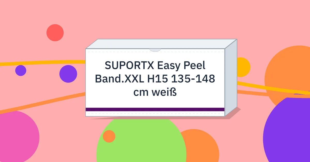 Symbolbild: Packung mit der Aufschrift SUPORTX Easy Peel Band.XXL H15 135-148 cm weiß (PZN 09486501) – Verfügbarkeit und Bezug in Apotheken in Frankfurt am Main