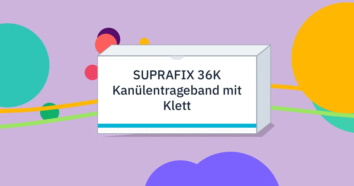 Symbolbild: Packung mit der Aufschrift SUPRAFIX 36K Kanülentrageband mit Klett (PZN 03900626) – Verfügbarkeit und Bezug in Apotheken in Frankfurt am Main